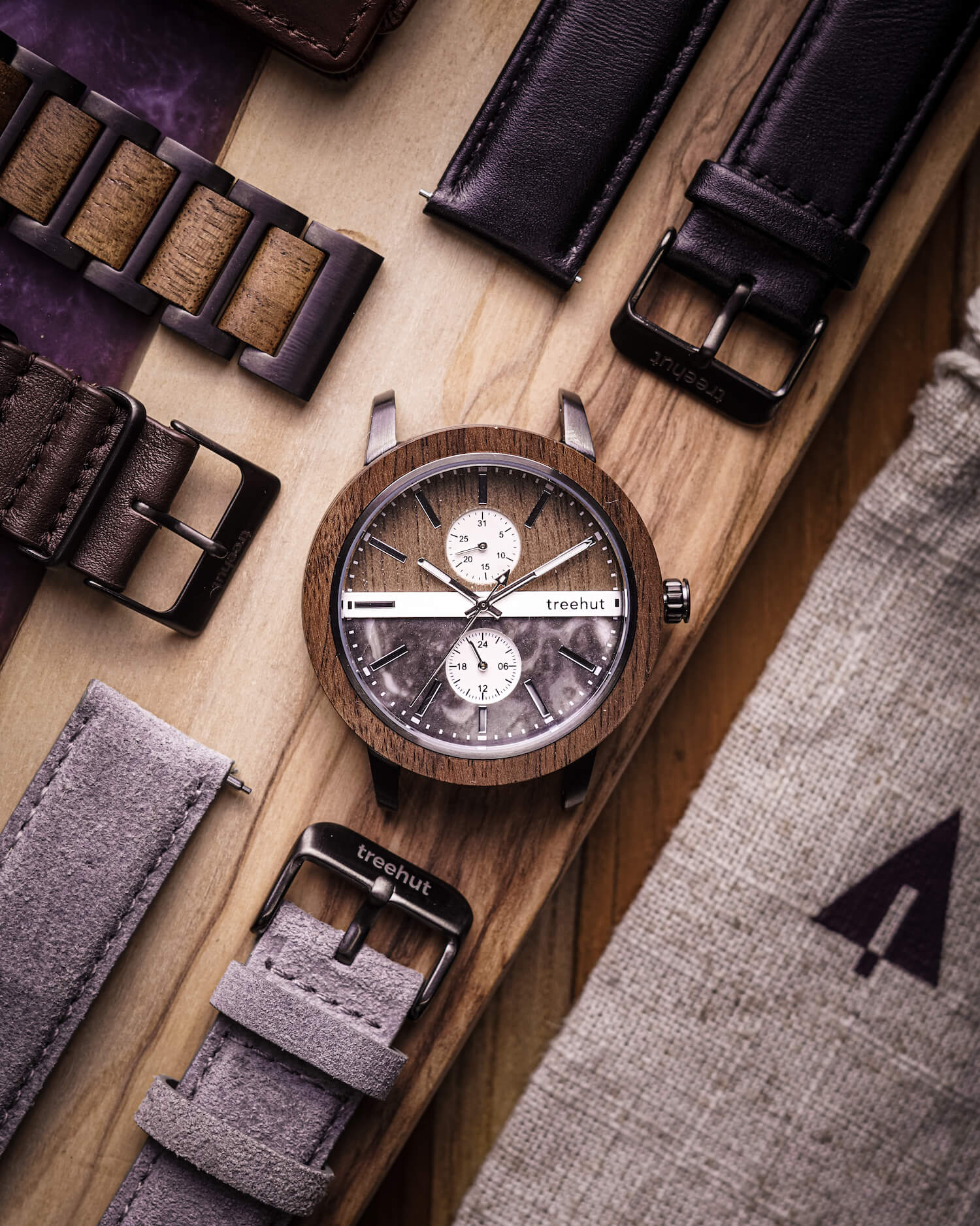 TREEHUT Wood Watches | Brown Grey | Mens Watch | Marble Walnut | Tao ...