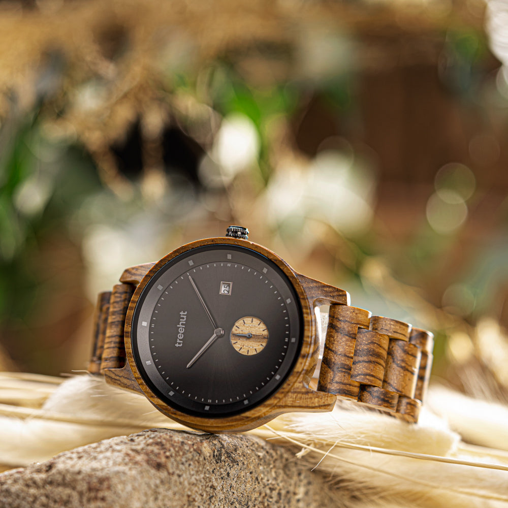 TREEHUT Wood Watches | Black Yellow | Mens Watch | Zebrawood | Alpine ...