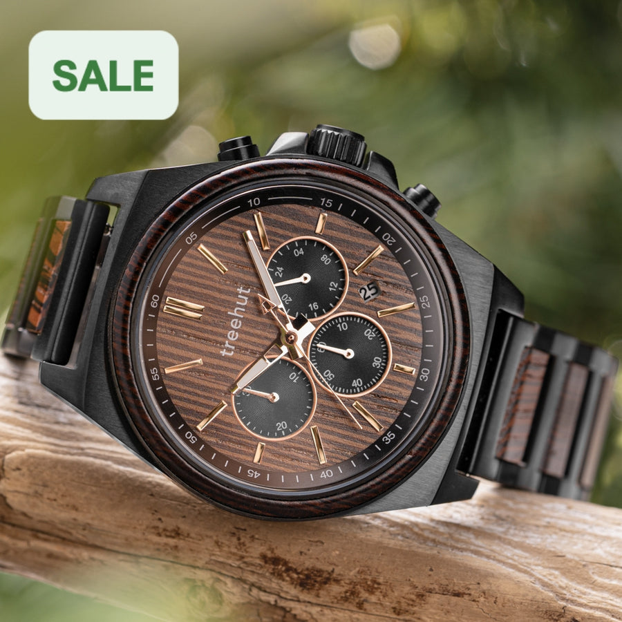 TREEHUT Wood Watches | Black Burgundy | Mens Watch | Marble Wenge ...