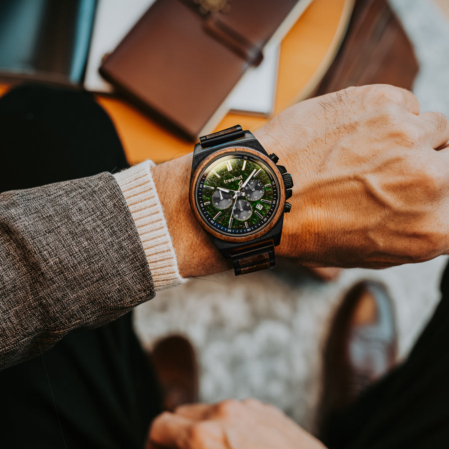 TREEHUT Wood Watches | Brown Green | Mens Watch | Marble Walnut | Aster ...