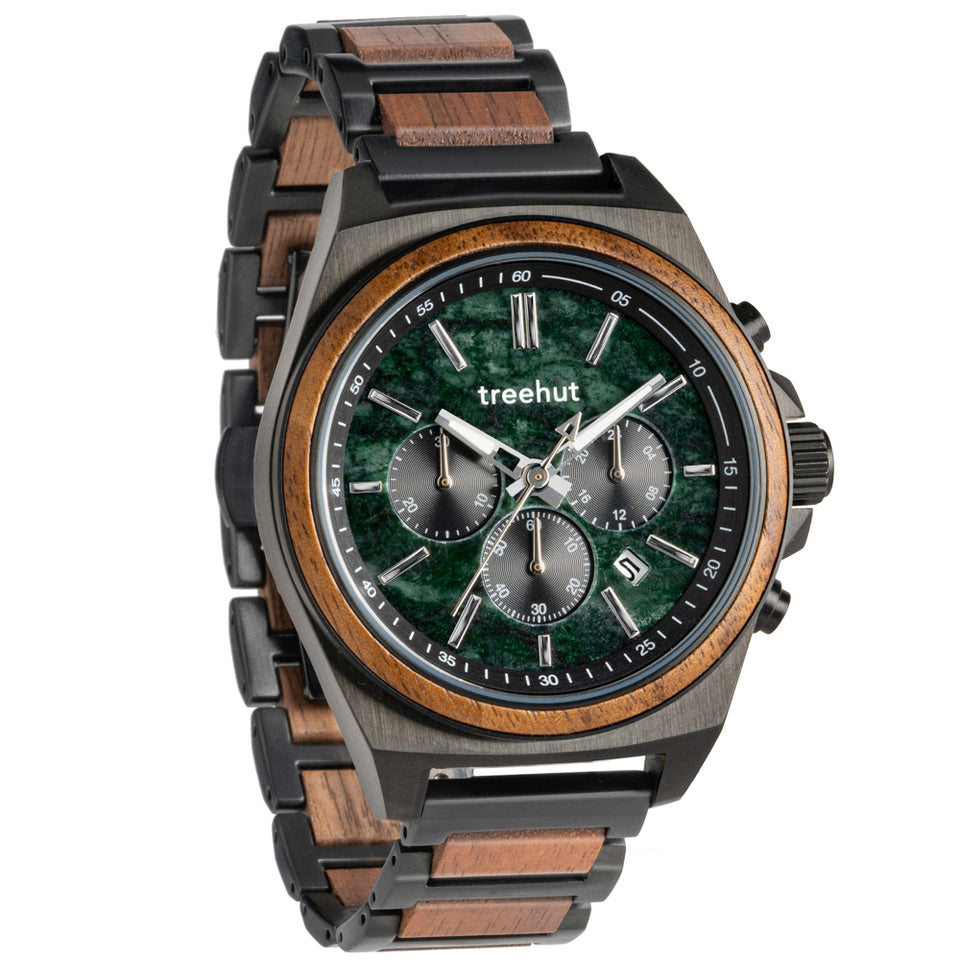 TREEHUT Wood Watches | Brown Green | Mens Watch | Marble Walnut | Aster ...