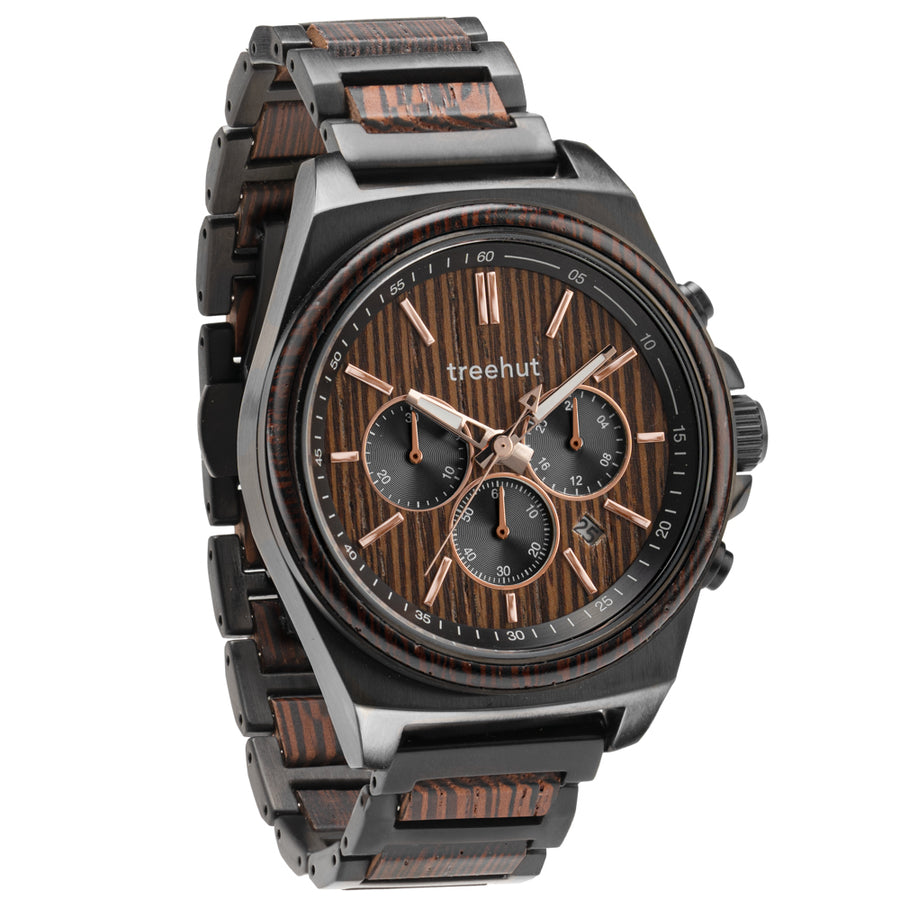 TREEHUT Wood Watches | Black Burgundy | Mens Watch | Marble Wenge ...