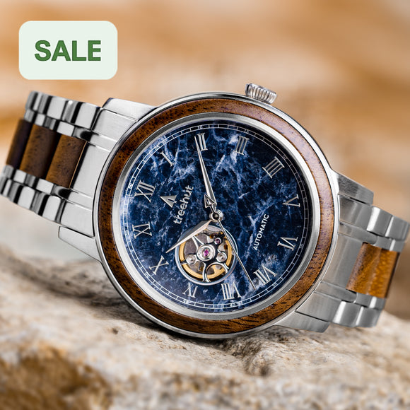 TREEHUT Wood Watches | Brown Blue | Mens Watch | Marble Walnut | Atlas ...