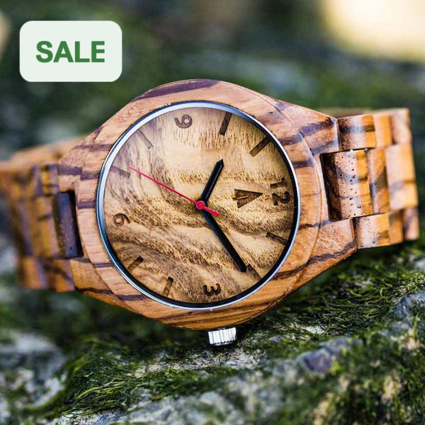 TREEHUT engraved wood watch | Yellow | Mens Watch | Zebrawood | Classic ...
