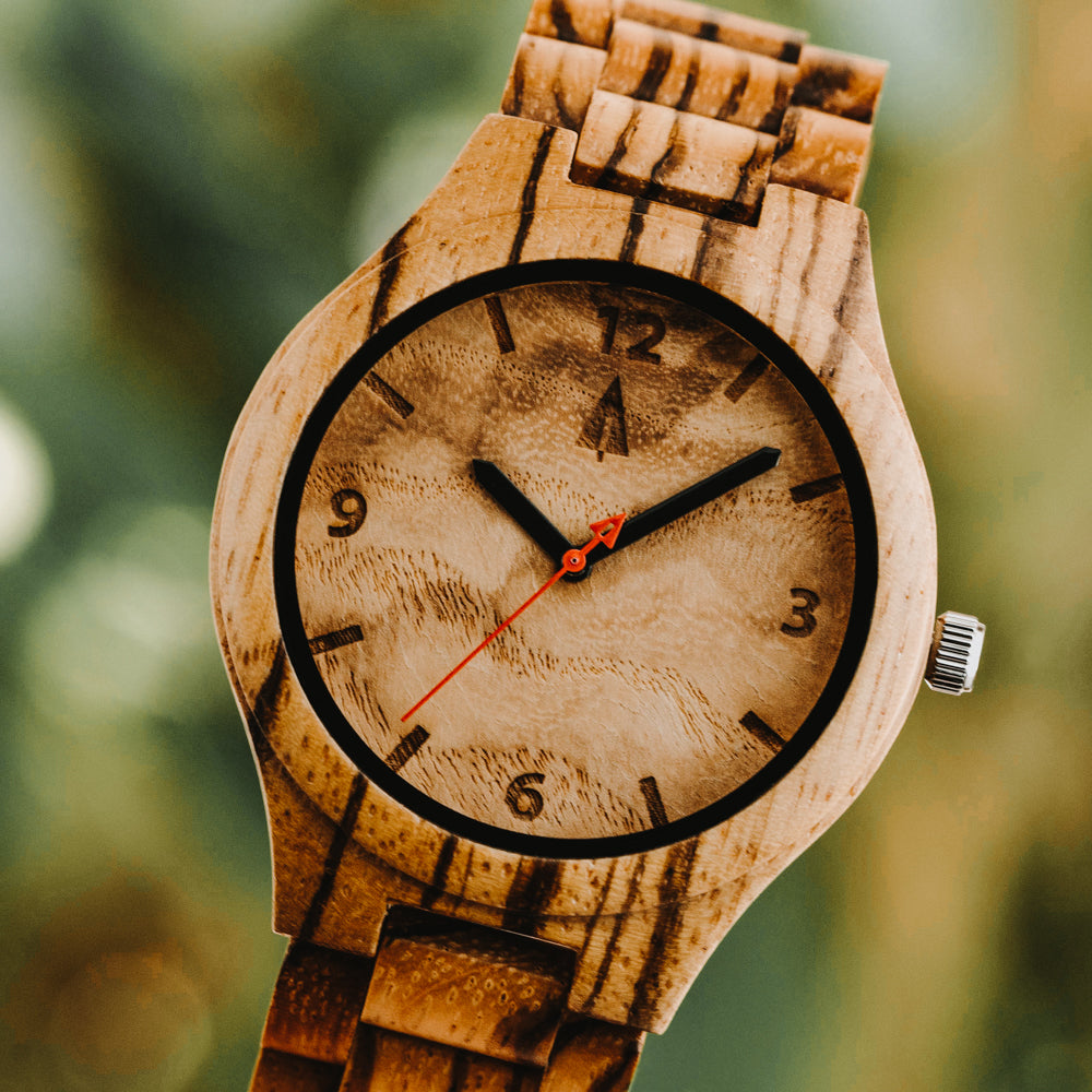 TREEHUT engraved wood watch | Yellow | Mens Watch | Zebrawood | Classic ...