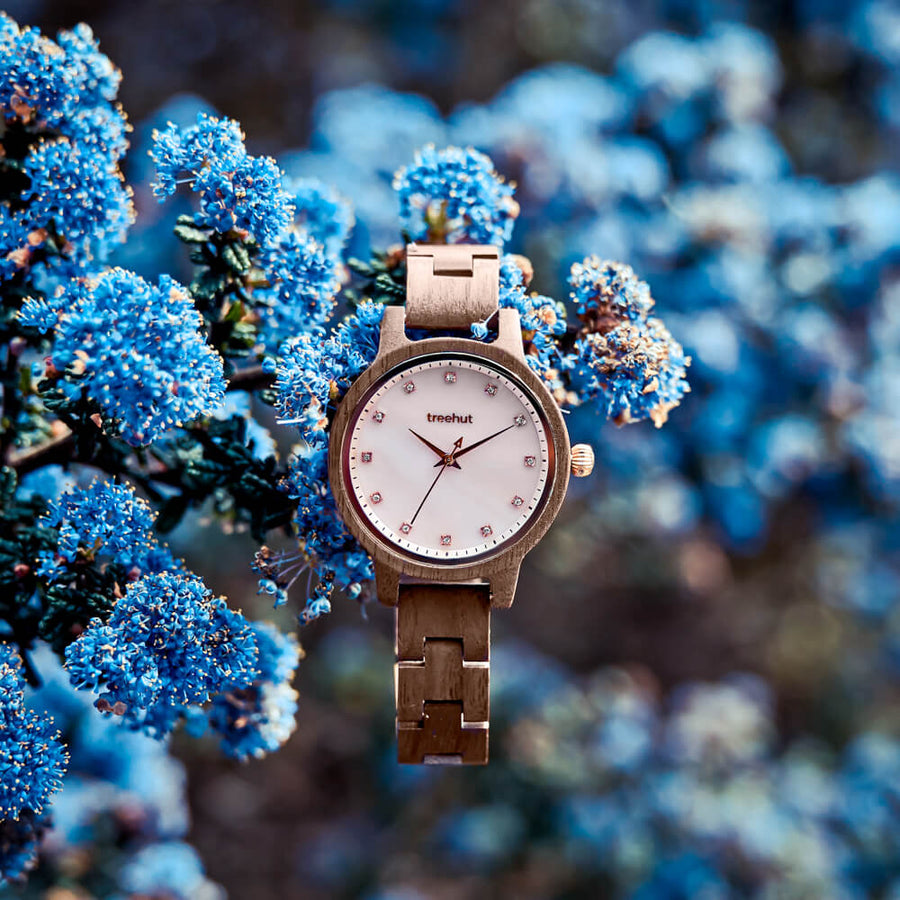 TREEHUT Wood Watches | Brown Pink | Womens Watch | Walnut | Emma Pearl ...