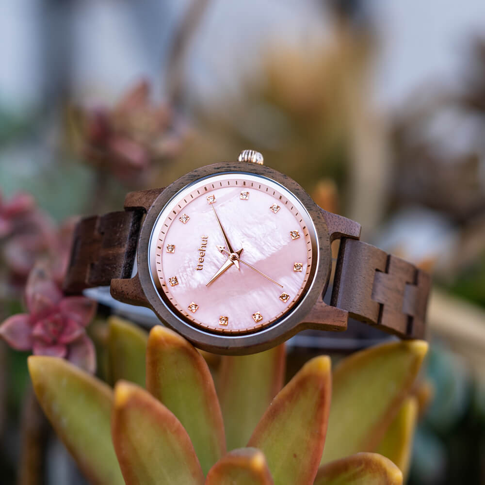 TREEHUT Wood Watches | Brown Pink | Womens Watch | Walnut | Emma Pearl ...