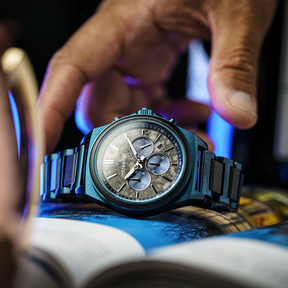 TREEHUT Wood Watches | Black Blue Grey | Mens Watch | Marble Ebony ...