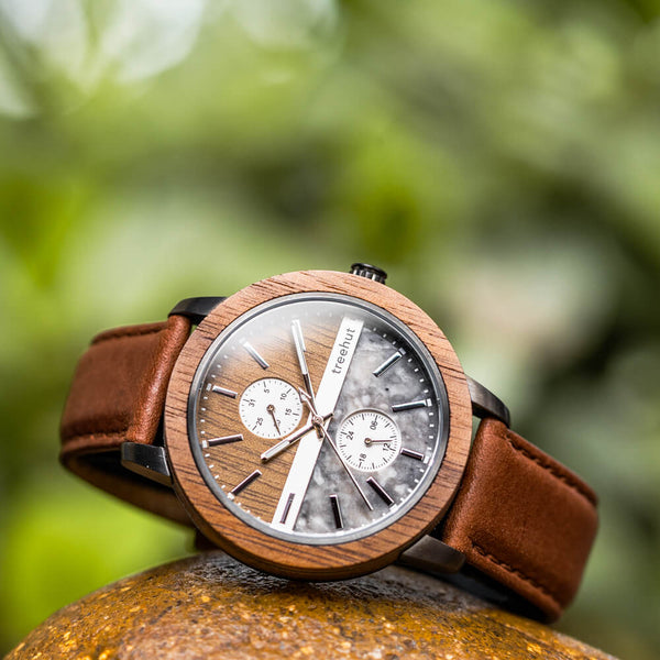 TREEHUT Wood Watches | Brown Grey | Mens Watch | Marble Walnut | Tao ...