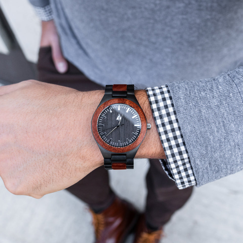 TREEHUT Wood Watches | Red Black | Mens Watch | Redwood | Classic Black ...