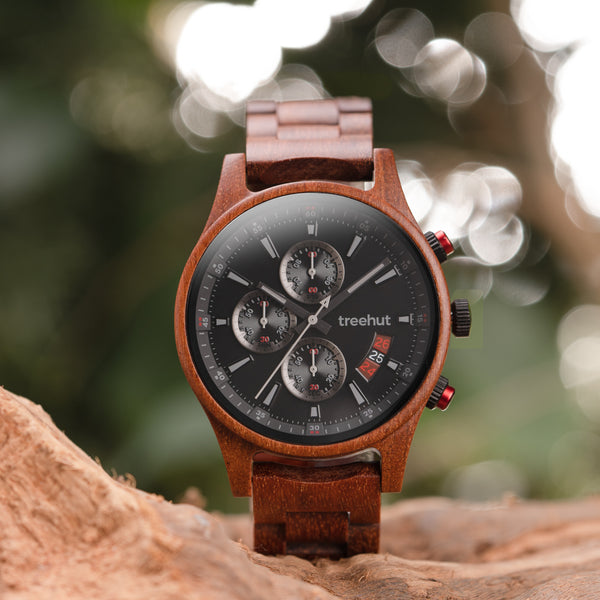 TREEHUT Wood Watches | Red Black | Mens Watch | Padauk | Dubline Chrono ...