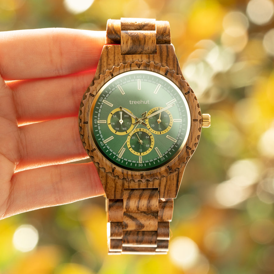 TREEHUT Wood Watches | Yellow Green | Mens Watch | Zebrawood | Classic ...