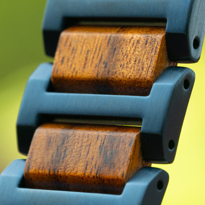 TREEHUT engraved wood watch | Brown Blue | Mens Watch | Marble Koa ...