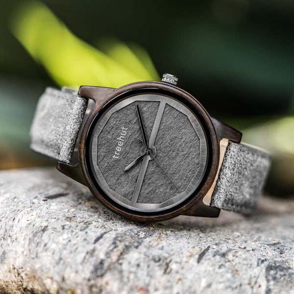 TREEHUT Wood Watches | Black | Mens Watch | Stone Ebony | Summit Stone ...