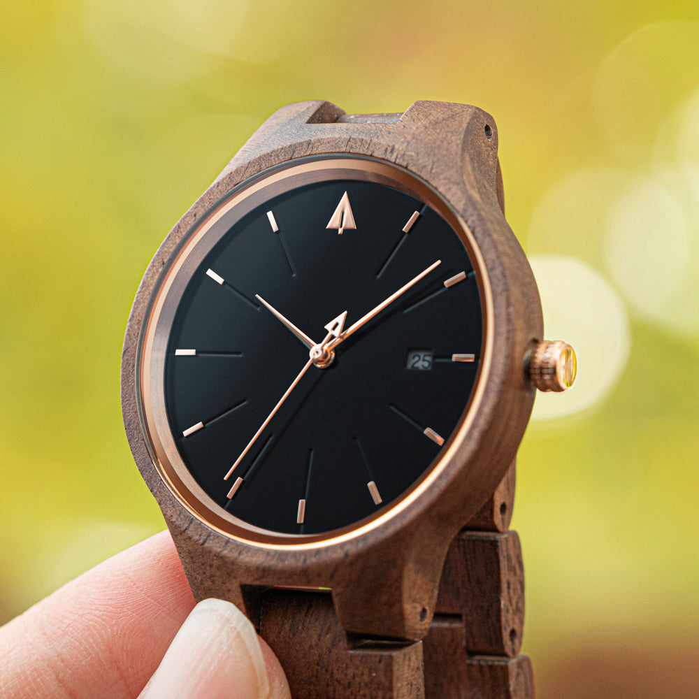 TREEHUT engraved wood watch | Brown Black | Womens Watch | Walnut ...