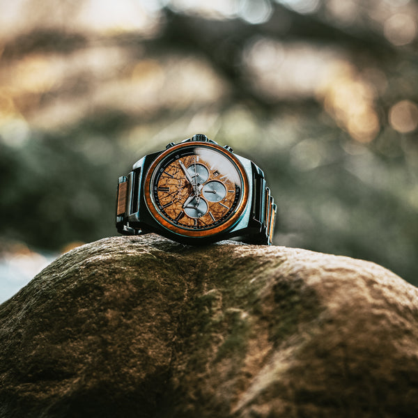 TREEHUT engraved wood watch | Brown Blue | Mens Watch | Marble Koa ...